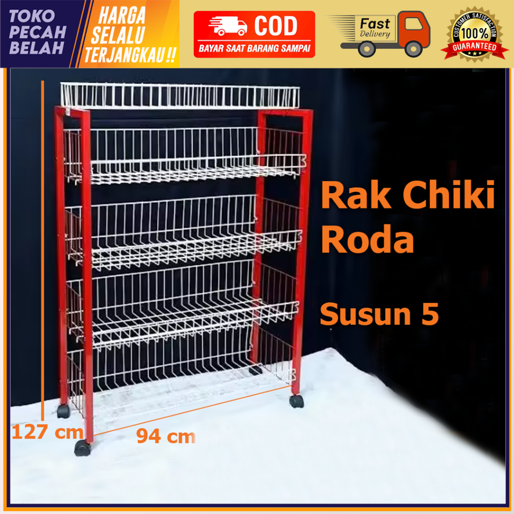 Jual Rak Ciki Besi/ Rak Serbaguna Mini Market / Rak Display Roda Susun 5 Tebal / Rak Besi / Rak ...