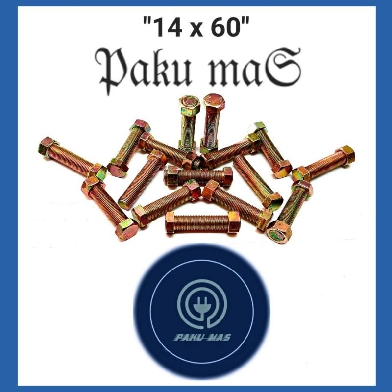 Jual Baut mur M14 x 60 baut ukuran 14 panjang 6 cm drat full | Shopee ...