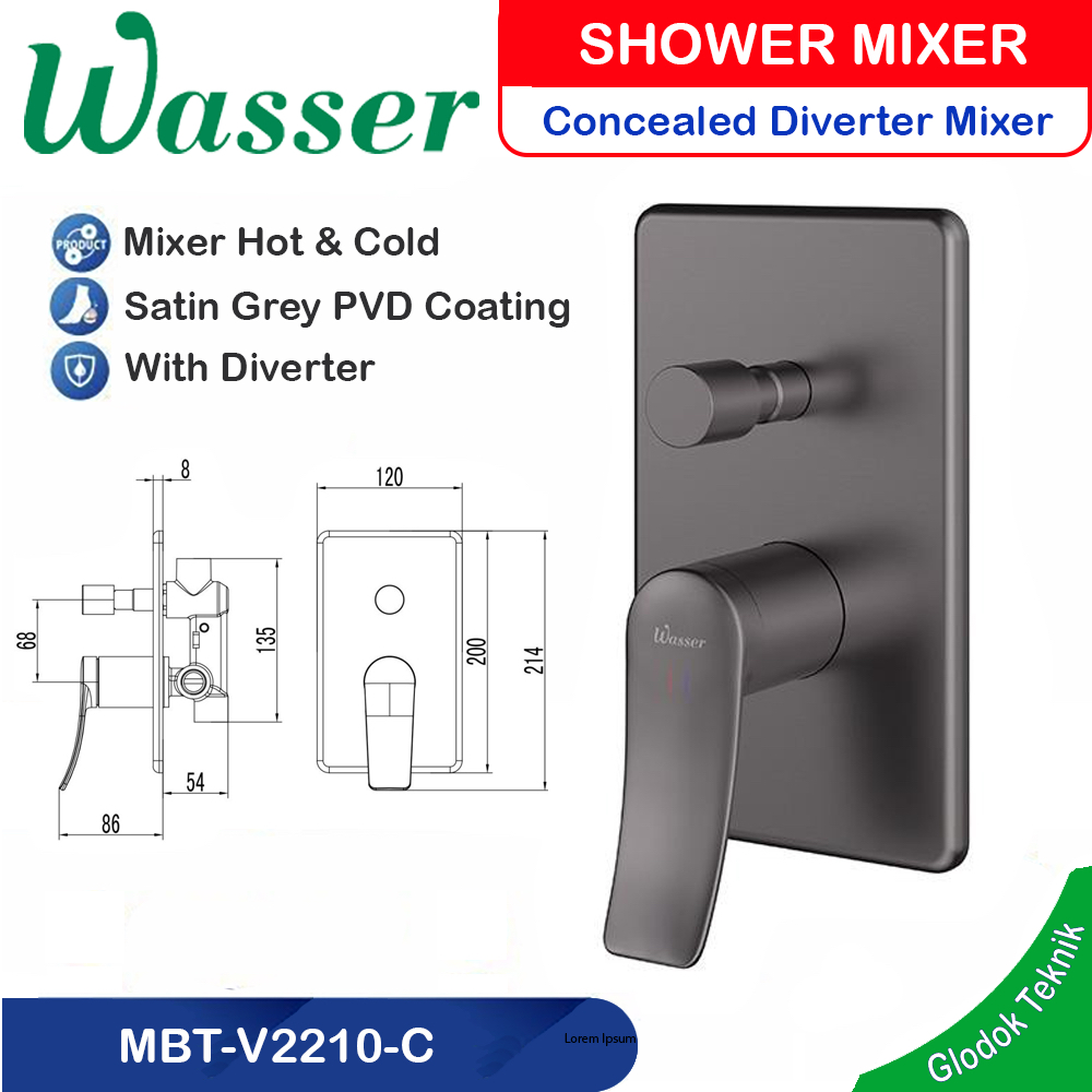 Jual WASSER Kran tanam Concealed Shower Mixer Panas Dingin With ...