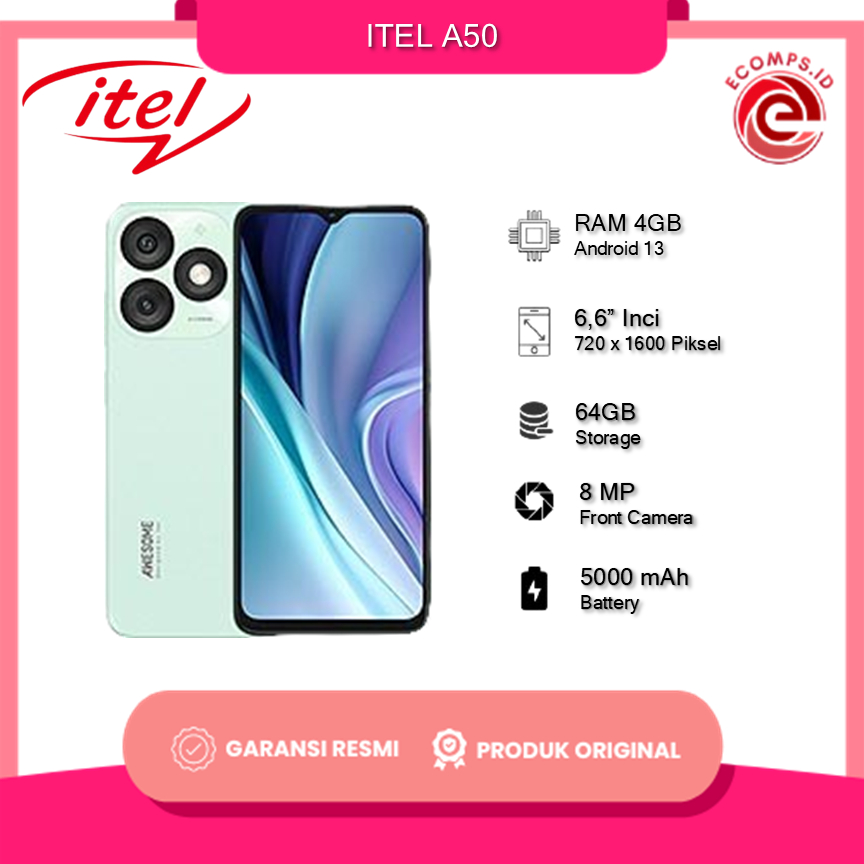 Jual itel A50 RAM 4+64GB Octa-Core Processor- 6'6" Big Screen with ...