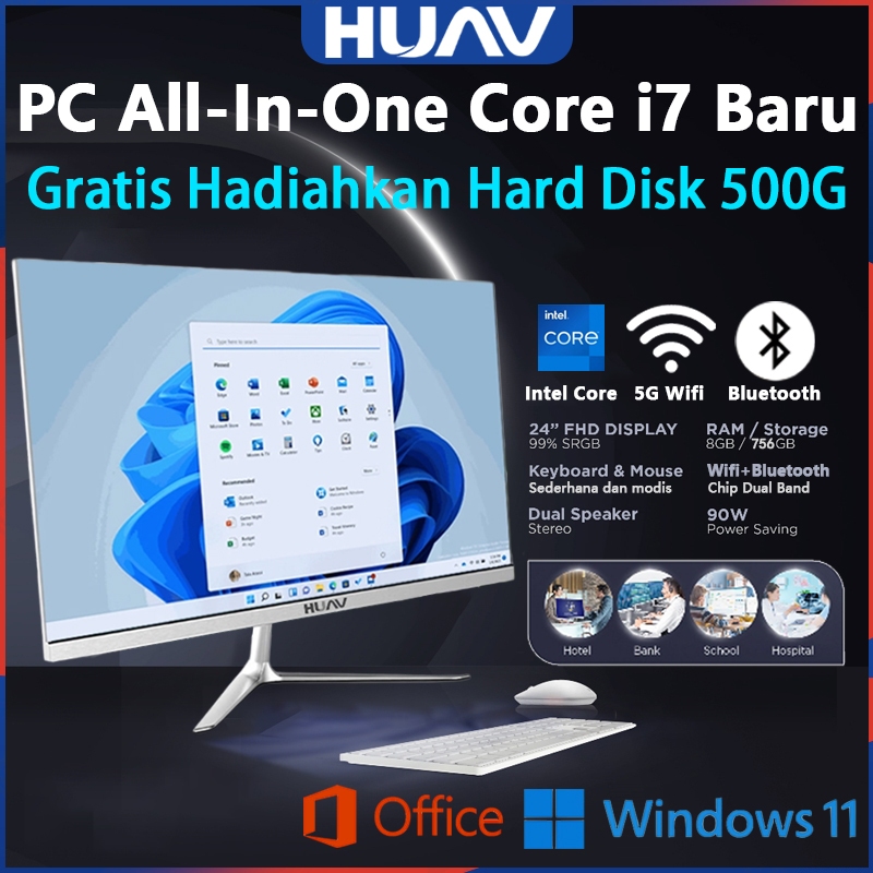 Jual HUAV Komputer Full Set All-in-One PC Baru, Prosesor Core i3/i5/i7, RAM 16G, SSD 512G, Inci ...