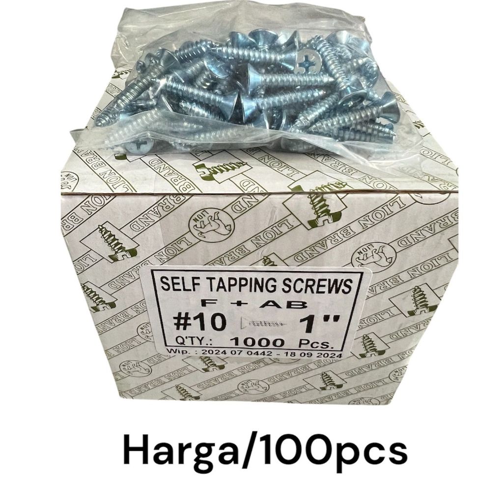 Jual 100biji/F+AB 10 x 1"(panjang 2,5 cm)sekrup tapping lion brand ...
