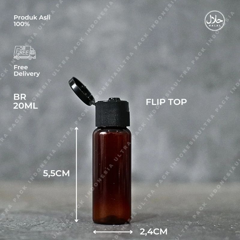 Jual KEMASAN BOTOL FLIPTOP ISI ULANG - BOTOL PET BR 20ML AMBER + FLIP TOP | Shopee Indonesia