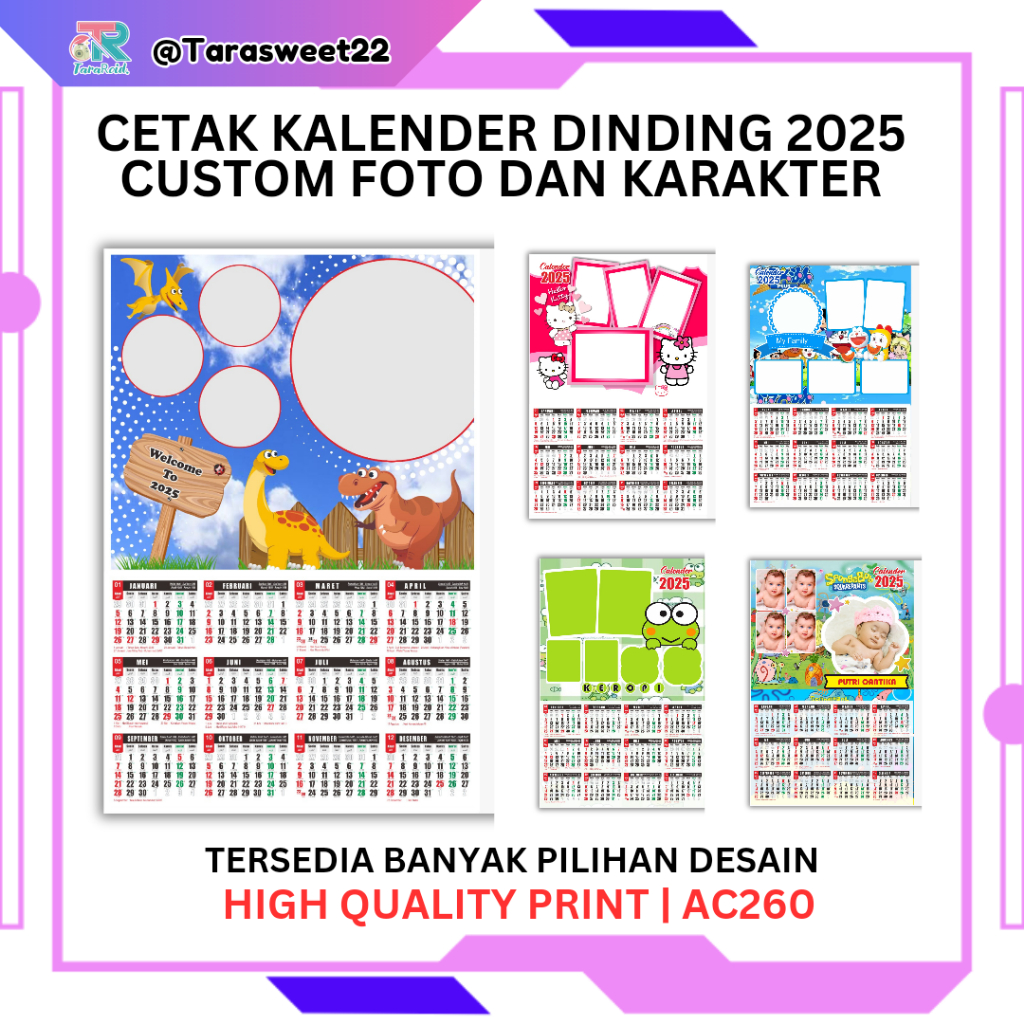 Jual (PROMO) Cetak Kalender Dinding 2025 Custom Foto dan Karakter ...