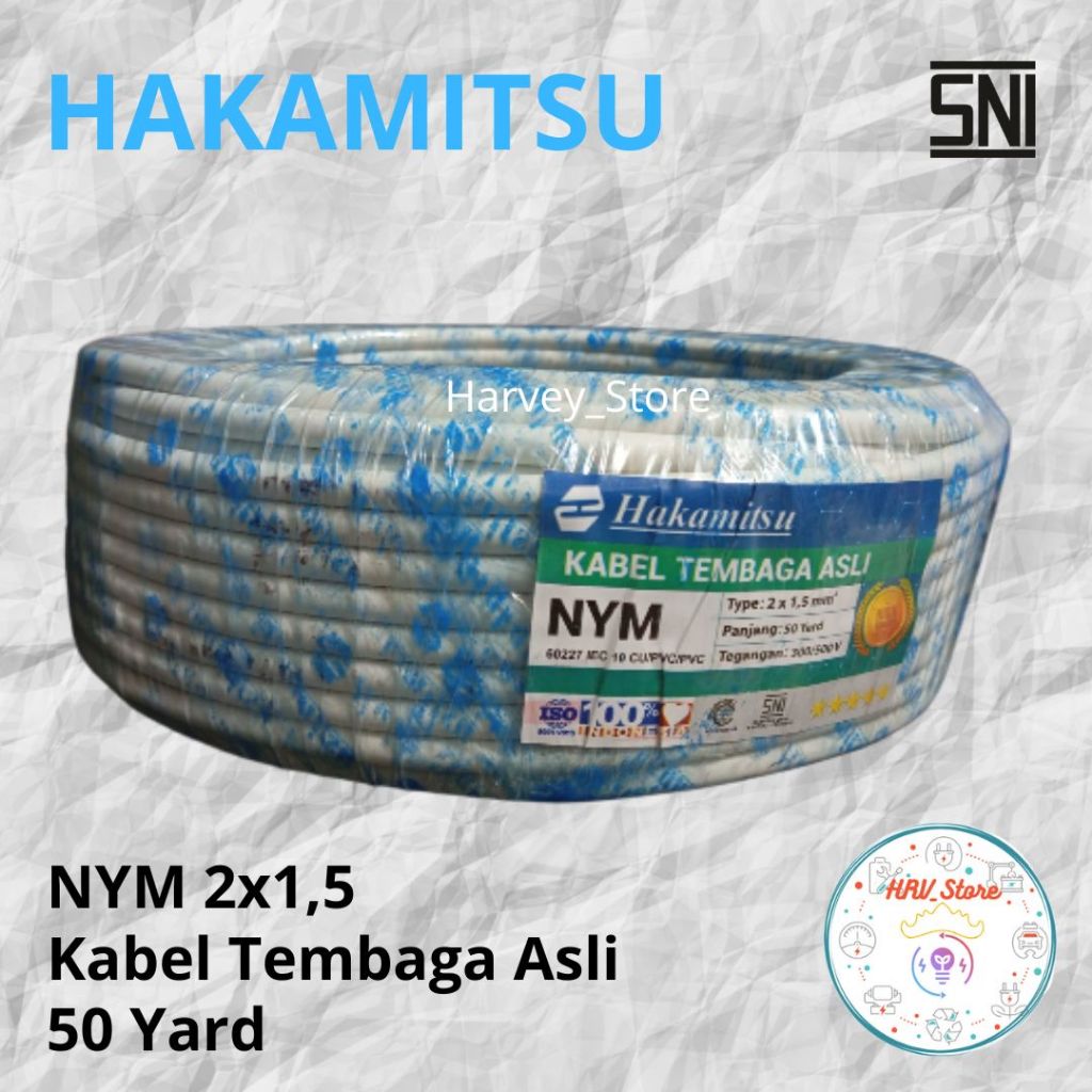Jual Hakamitsu Kabel Listrik NYM 2x1,5 mm Tembaga Asli 50 Yard SNI PVC | Shopee Indonesia