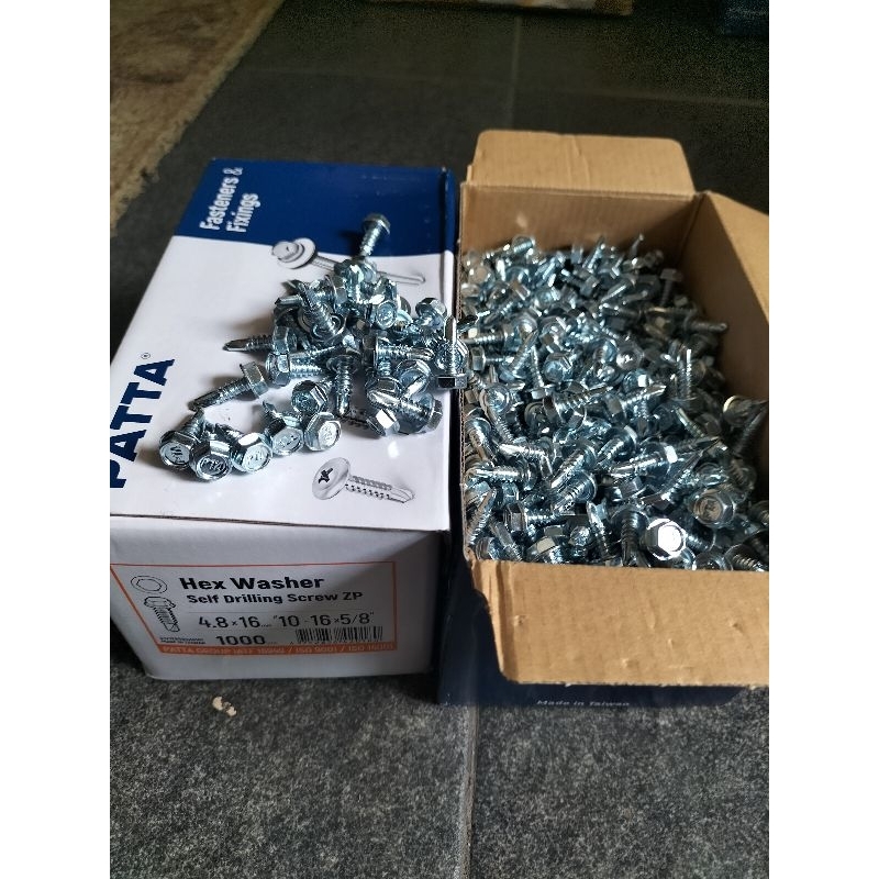 Jual Baut Taso Merk Patta/ 1 Box Isi 1000 pcs / Baut Baja Ringan 10-16x5/8" / Baut Canal / Baut ...