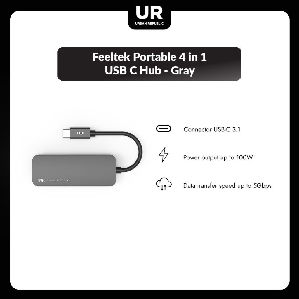 Jual Feeltek Portable 4 in 1 USB-C Hub - Gray | Shopee Indonesia