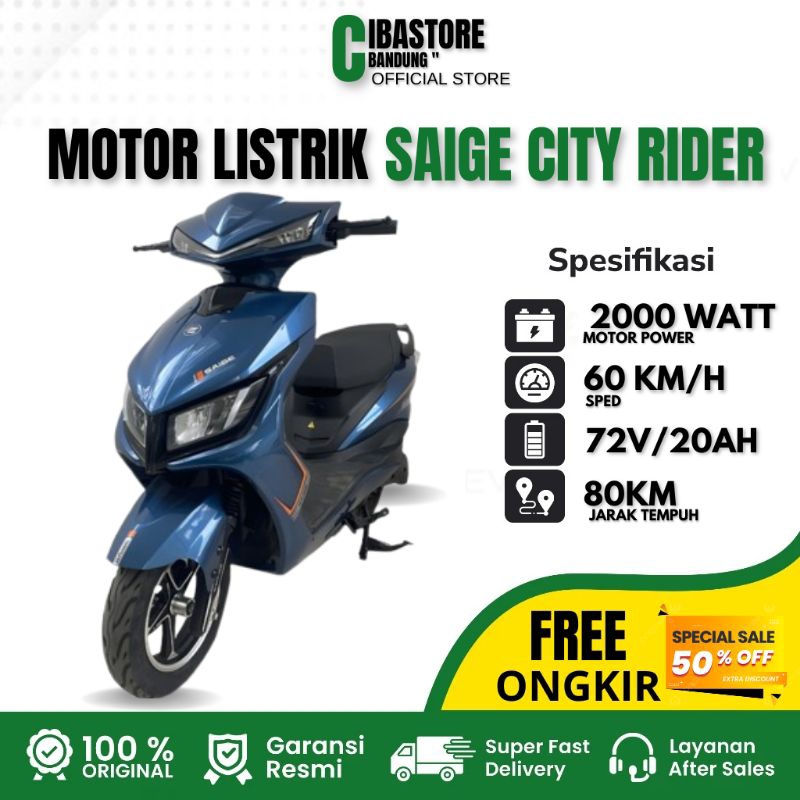 Jual Motor listrik saige City Rider Siap kirim 1200Watt 72V/20Ah ...