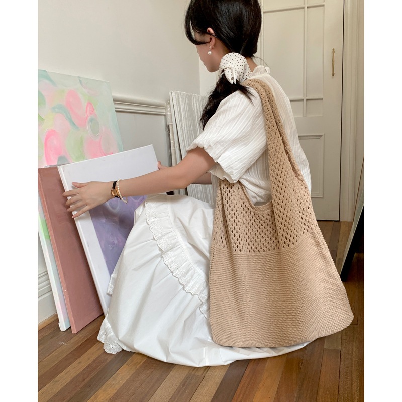 Jual Tas Rajut Rajutan Warna Solid Tenunan Tangan Baru Yang Dilubangi ...