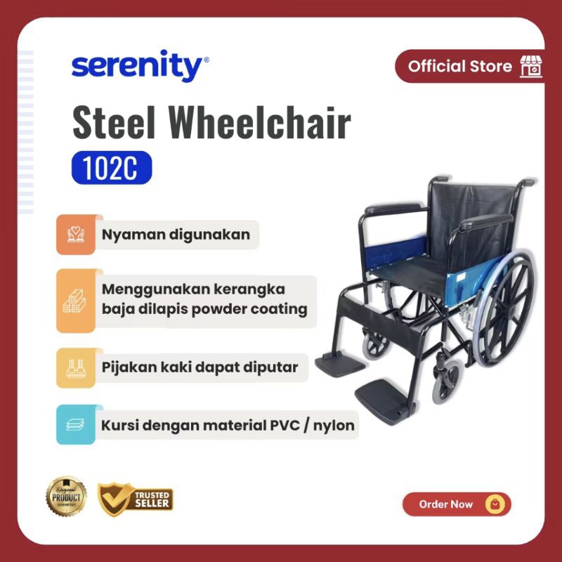 Jual Serenity Steel Wheelchair 102C / Kursi Roda Standard Velg Racing ...