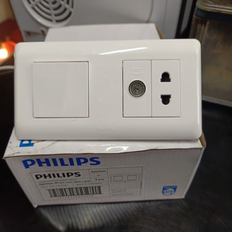 Jual saklar engkel lebar+outlet TV+stop kontak universal 2Gang Philips ...
