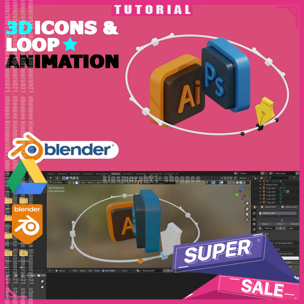 Jual Blender 3D - Make A Loop Animation With A 3D Icons Using Blender 3D Blender Tutorial ...