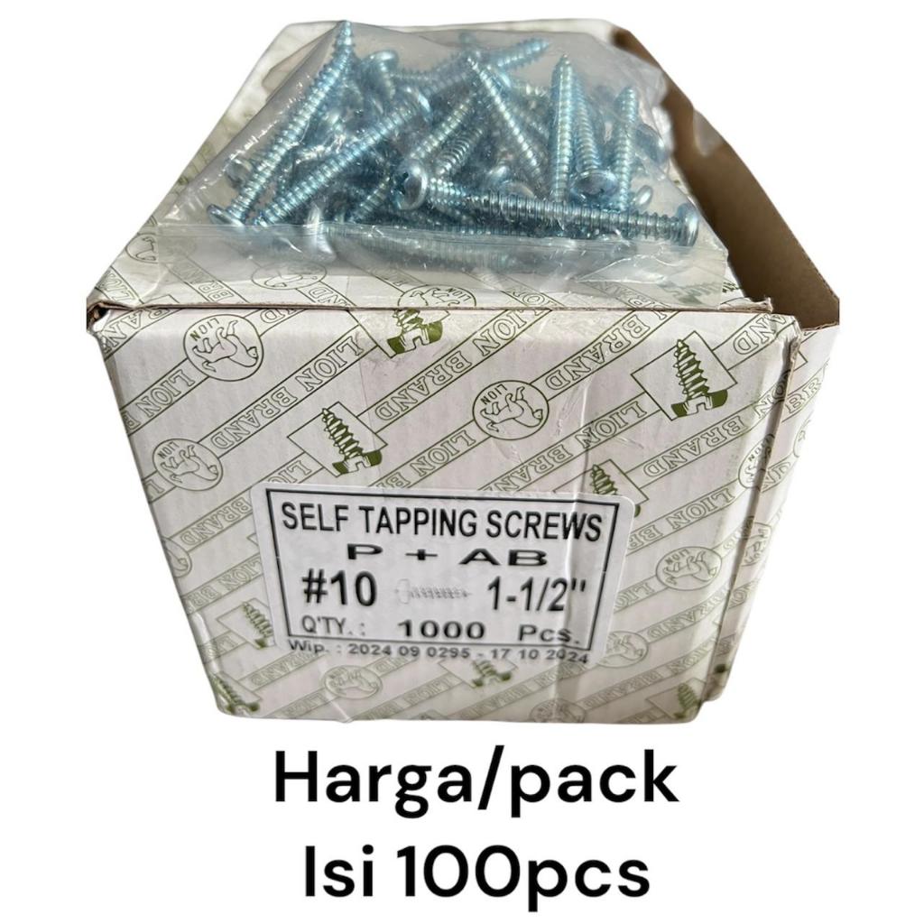 Jual 100pcs P+AB 10 x 11/2" ( panjang 4cm ) sekrup tapping lion brand ...