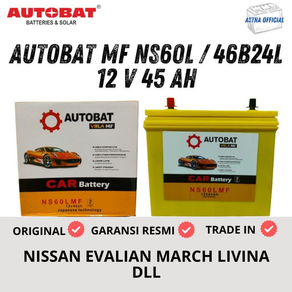 Jual Aki Mobil Nissan March NS60L / 46B24L AUTOBAT MF Aki Kering 12v / 45Ah | Shopee Indonesia