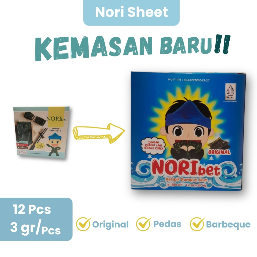 Jual NORIbet Original/Pedas/Barbeque (1 Dus/Box isi 12 Pcs) - Nori ...