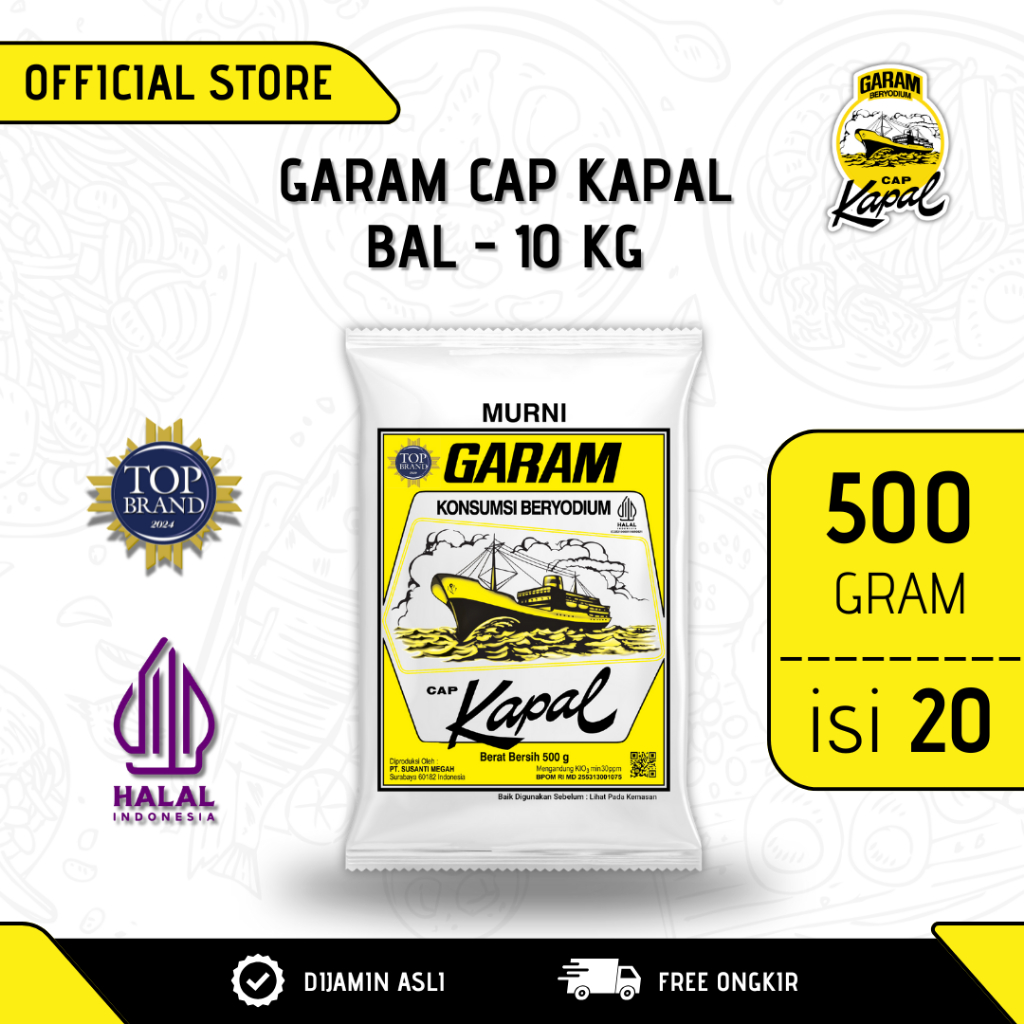 Jual Paket 1 Bal (10 KG) - Garam Cap Kapal 500 Gram | Shopee Indonesia
