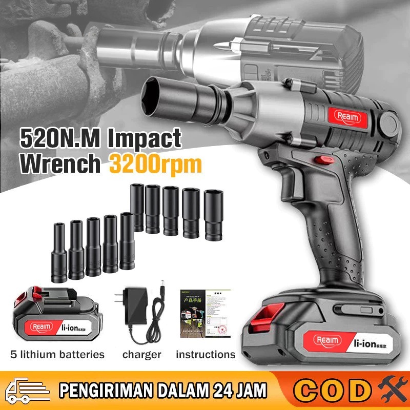 Jual Impact Wrench 21V Baterai Semua motor tembaga Cordless Kunci Impact 520N/M Impak Buka Motor ...