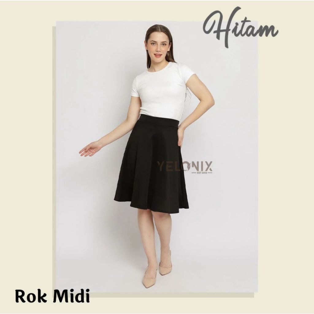 Jual Rok A Midi Flare Skirt Scuba Pendek Selutut 7/8 Wanita Dewasa ...