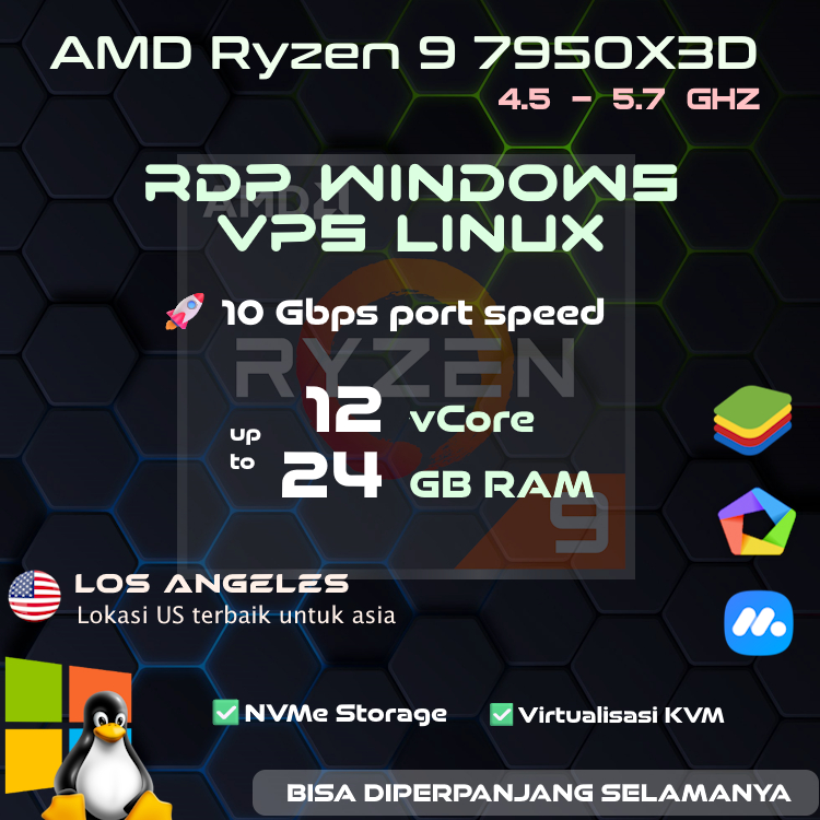 Jual VPS Gaming AMD Ryzen 9 7950X3D Linux/Windows Bergaransi 30 Hari Bisa DIPERPANJANG | Shopee ...