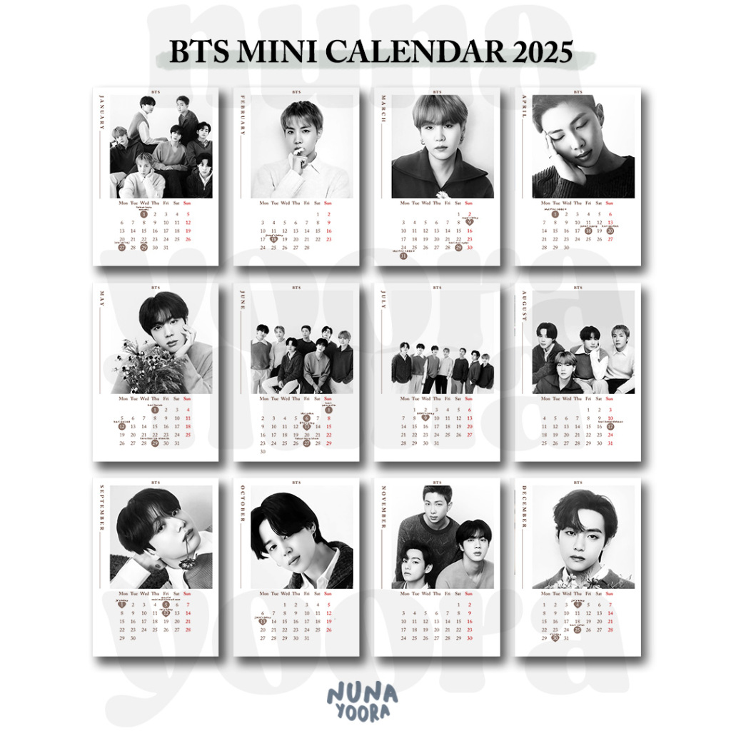 Jual BTS Mini Calendar 2025 - MONOCHROME EDITION kalender meja estetik ...