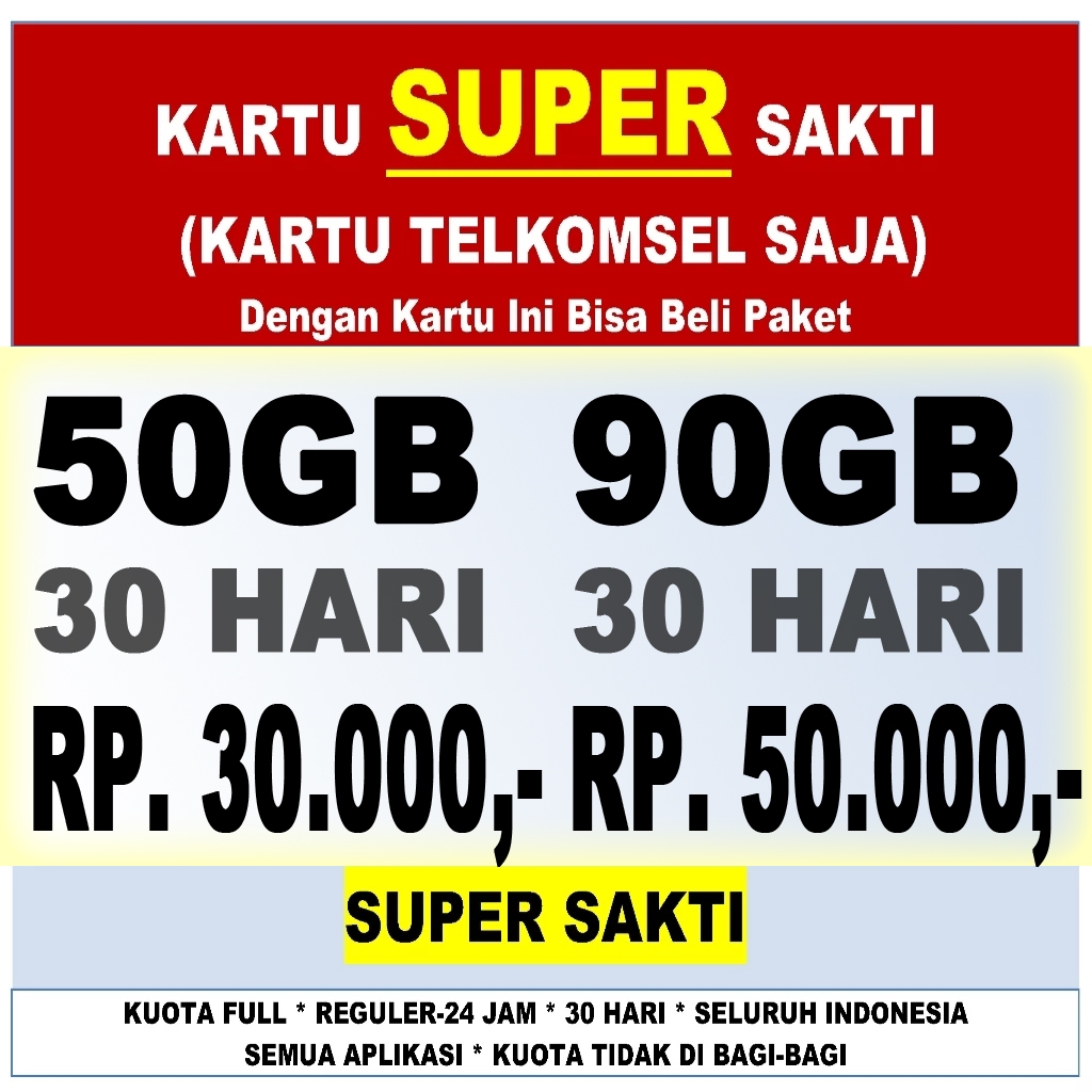 Jual SIAP PAKAI KARTU SUPER SAKTI KARTU TELKOMSEL Internet Murah jaringan Stabil Kuota Besar ...