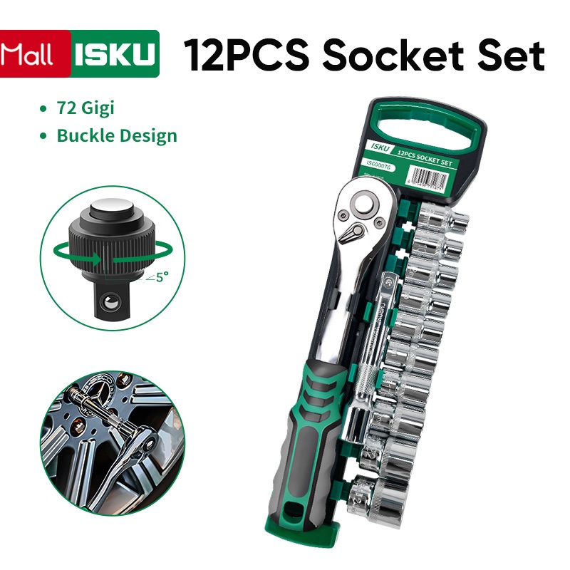 Jual ISKU Kunci Shock Socket Wrench 12pcs 1/4 Inch 4-14mm Mata Sok Set ...