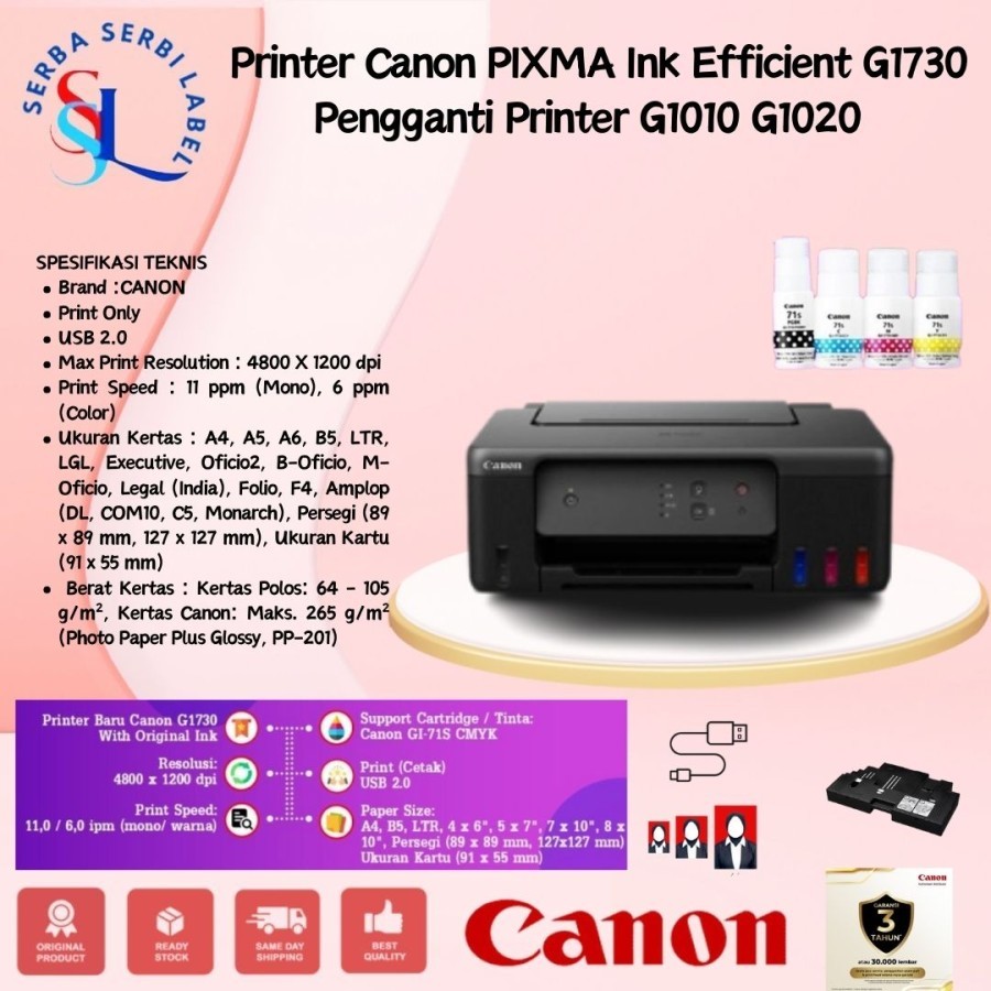 Jual Printer Ink Tank CANON PIXMA G1730 BLACK - Print Only | Shopee ...