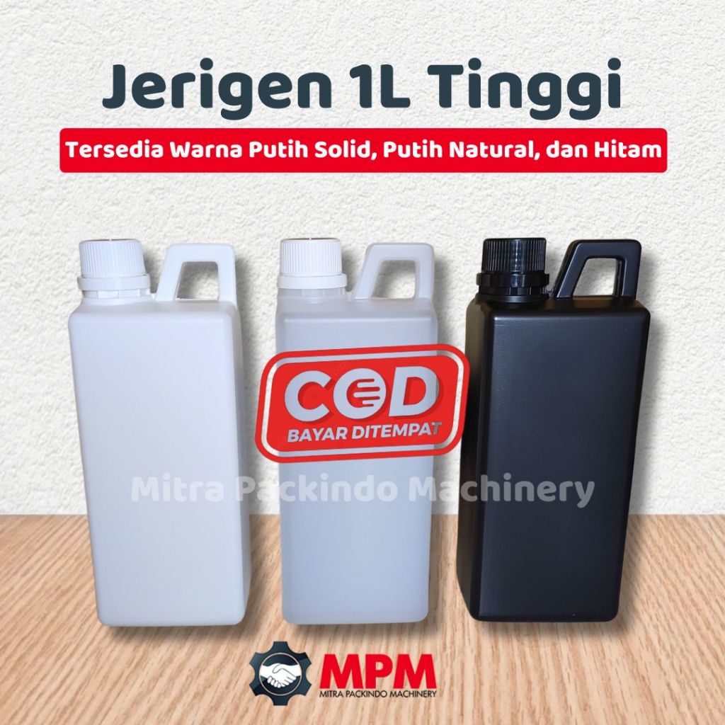Jual Jerigen Tinggi HDPE Putih Natural Hitam 1000ml 1L 1Liter / Jirigen ...