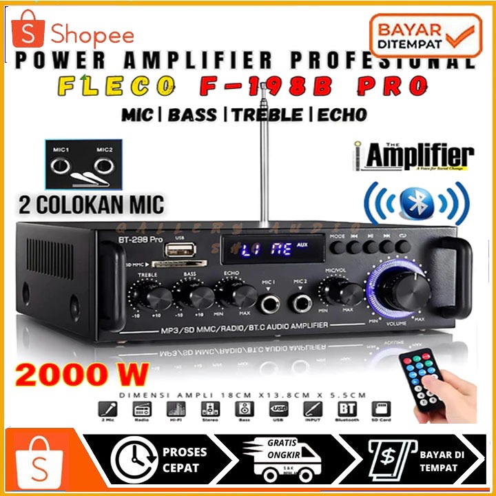 Jual Power Amplifier FLECO BT-198A Ampli Mini Bluetooth Stereo Karaoke ...