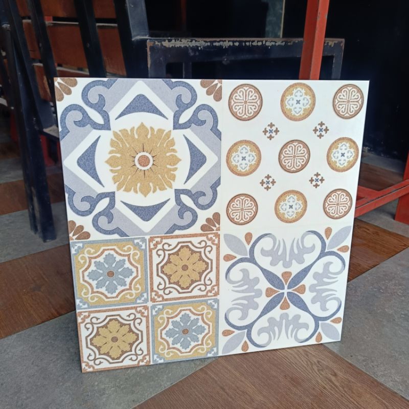 Jual keramik lantai 50x50 motif batik Santorini habitat | Shopee Indonesia