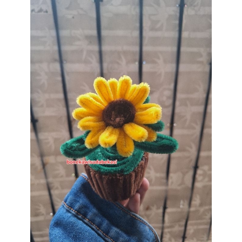 Jual Bunga Kawat Bulu Mini Pot Bunga Matahari Sunflower Pipe