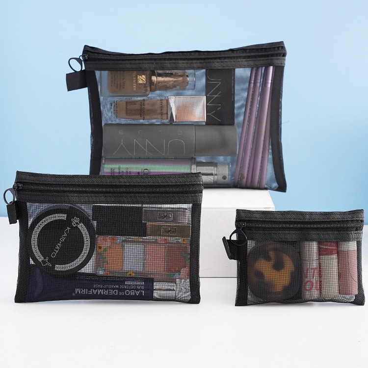 Jual Zipper Bag Pouch Tas Make Up Nilon Jaring Transparan Warna Hitam ...