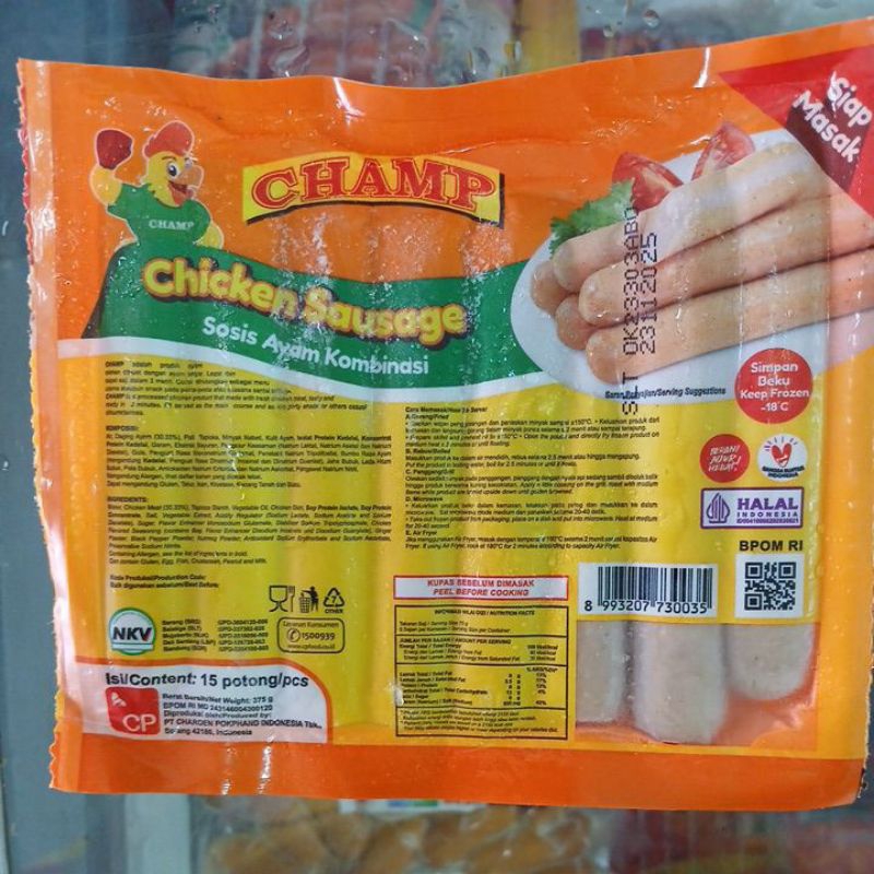 Jual CHAMP CHICKEN SAUSAGE SOSIS AYAM KOMBINASI 375 GRAM ISI 15 POTONG ...
