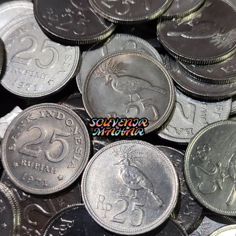 Jual (Kinclong/Dibersihkan) Uang koin kuno 25 rupiah tahun 1971 burung uang lama rp.25 rp 25 ...