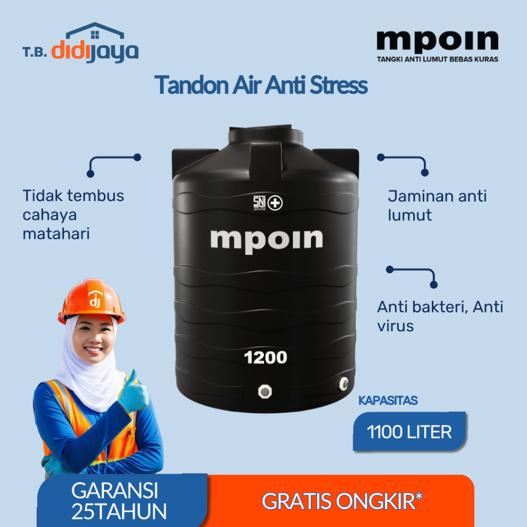 Jual Tandon Air MPOIN Wave 1200 Toren Air Tangki Air 1100 Liter ...