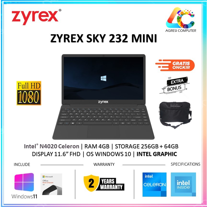Jual Zyrex Sky 232 Mini Intel N4020 RAM 4GB 256GB SSD + 64GB MMC WIN 10 ...