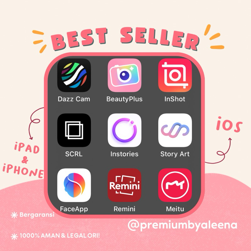 Jual DAZZ CAM PRO LIFETIME BEAUTYPLUS SCRL INSTORIES INSHOT PRO STORYART FACEAPP MEITU PREMIUM ...