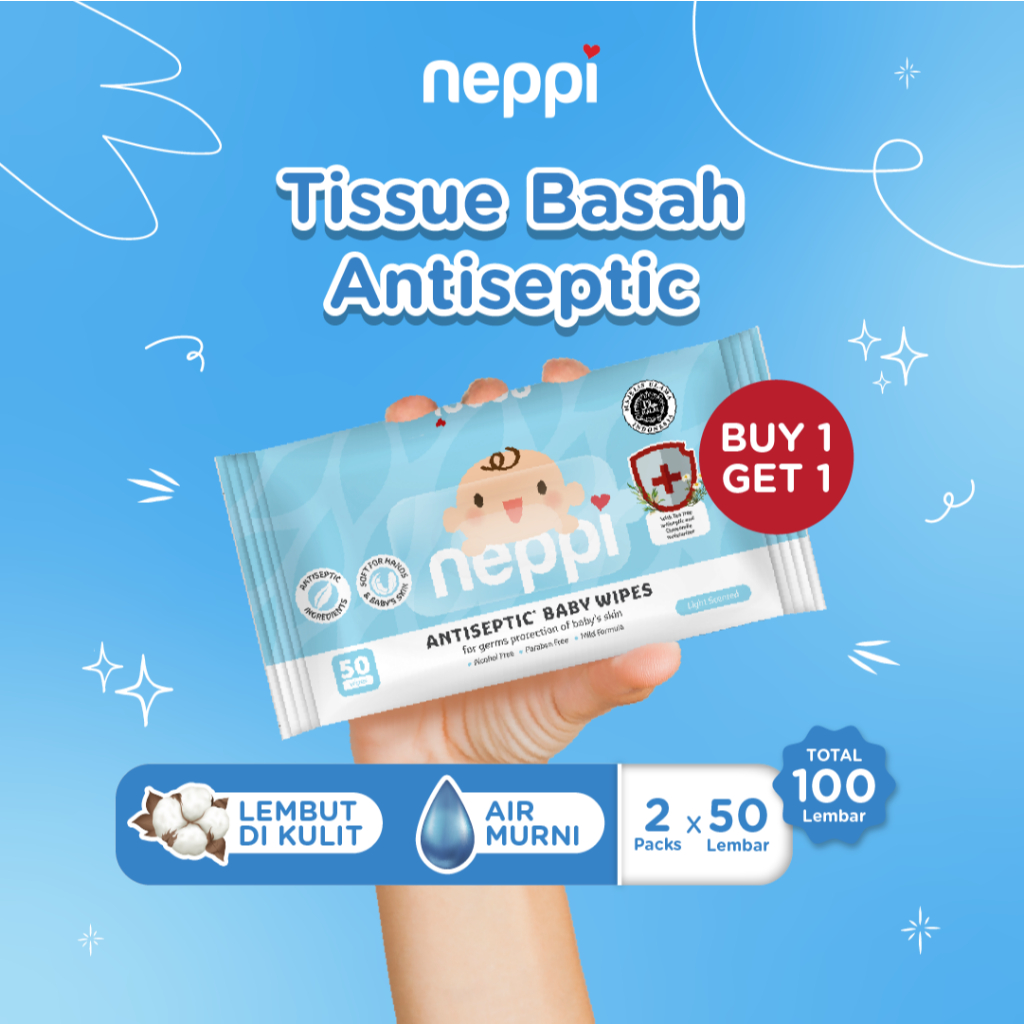 Jual Neppi Tisu / Tissue Basah Antiseptic Baby Wipes 50s - (Buy 1 Get 1 ...