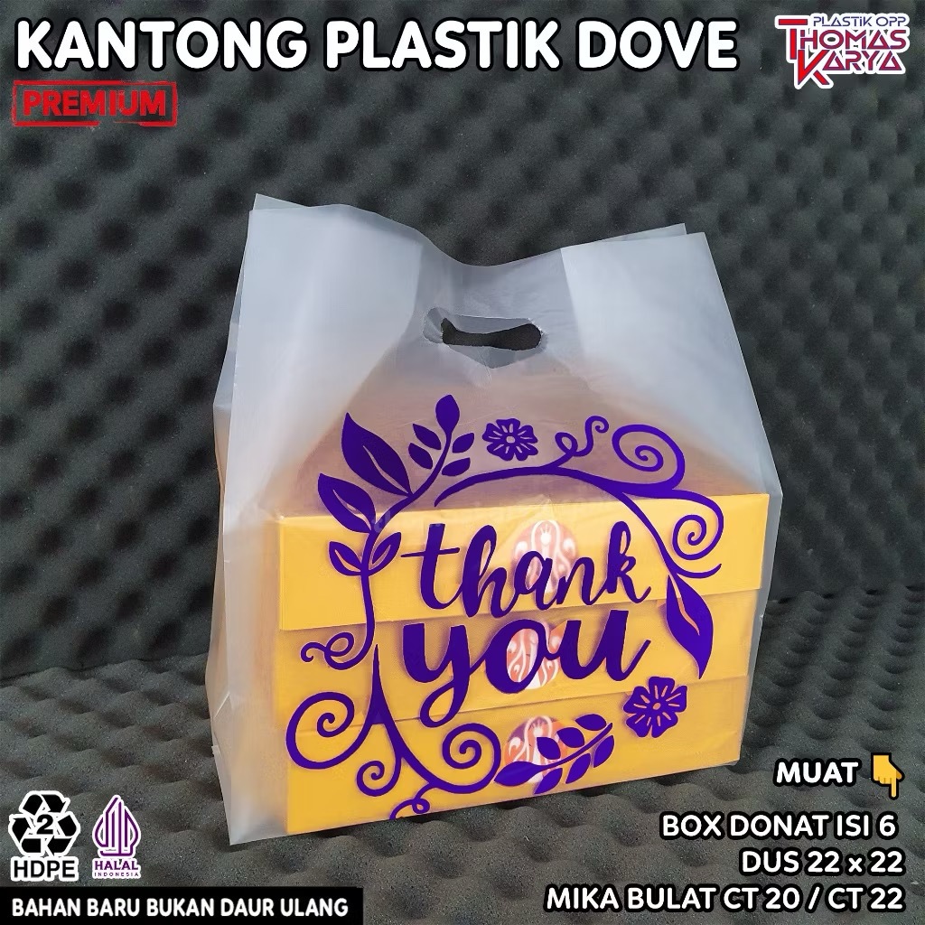 Jual Plastik Dove 30x45 THANK YOU isi 50 Packaging Box Donat JCO isi 6 ...