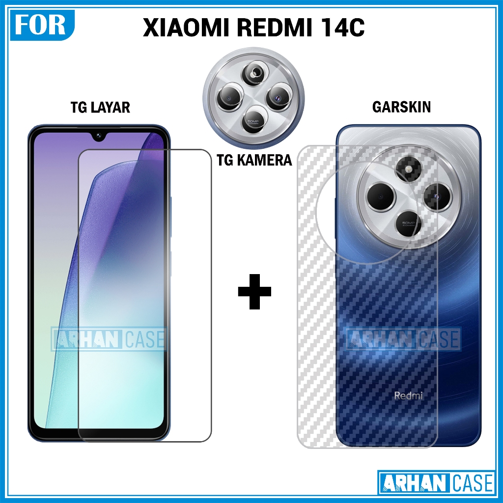 Jual Paket Triple 3in1 Tempered Glass Xiaomi Redmi 14C 14T 14T Pro ...