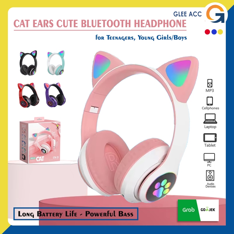 Jual HEADPHONE Bluetooth Cat Ears Cute for Kids Boy Girls Imut lucu ...