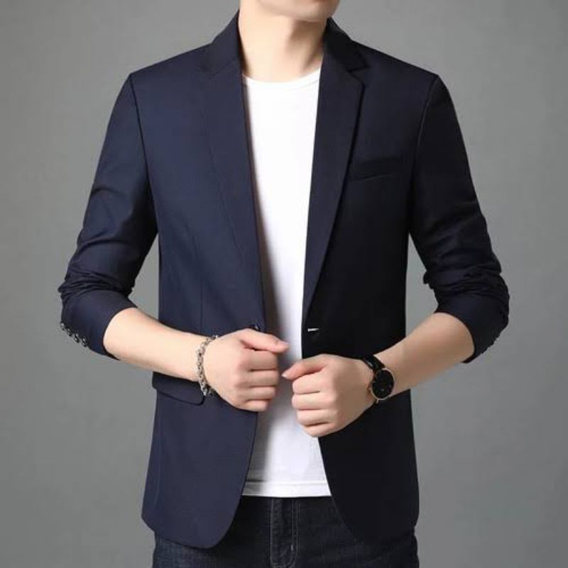 Jual Jas Blazer Pria Hitam Semi formal model saku tanpa tutup | Shopee ...