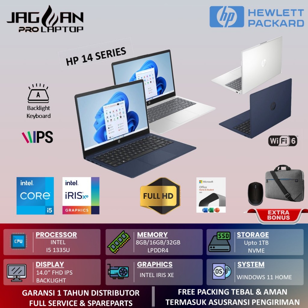 Jual Laptop HP 14 Series Intel Core i5 1335U RAM 32GB 512GB SSD Full HD ...