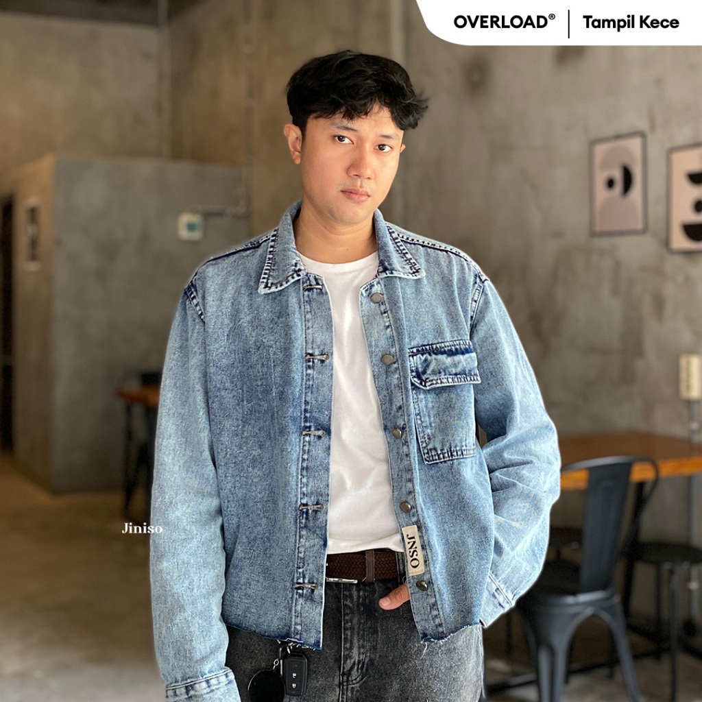 Jual JINISO Pria Jaket Jeans Oversize Seoul Blue Acid | Shopee Indonesia