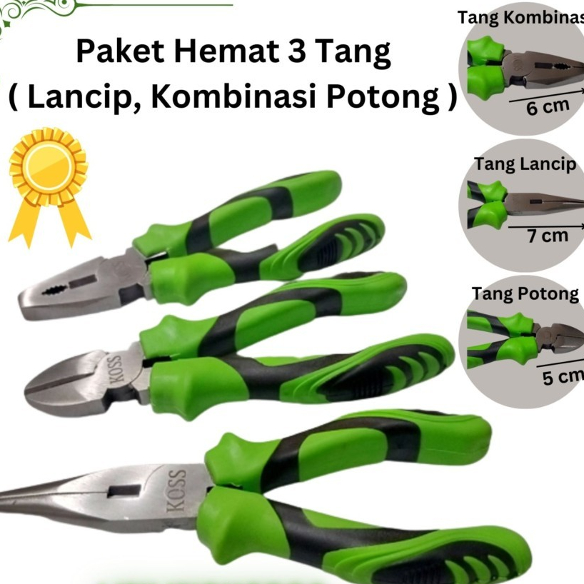 Jual Paket Hemat 3 Tang Kombinasi, Potong dan Lancip 6 Inch KOSS ...
