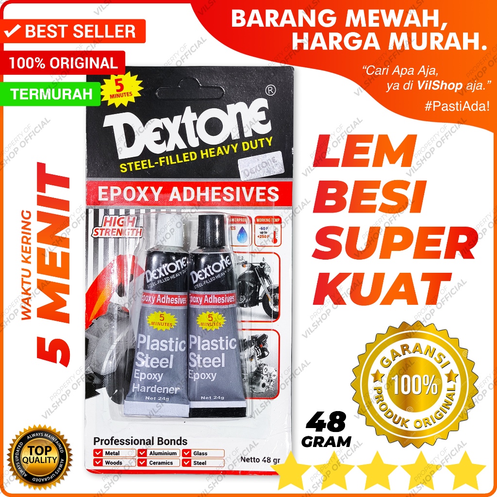 Jual LEM 2 TON SERBAGUNA DEXTONE ASLI 5 MENIT CEPAT KERING / LEM BESI ...
