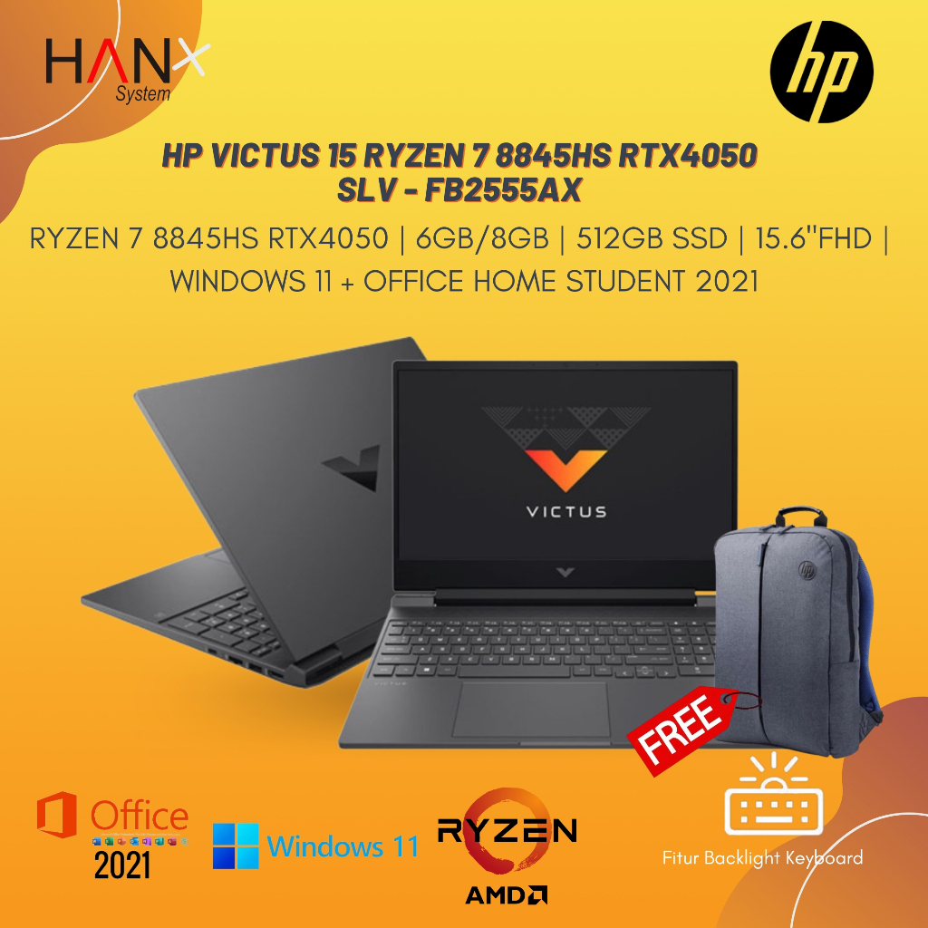 Jual HP VICTUS 15 RYZEN 7 8845HS RTX4050 6GB/ 8GB 512GB W11+OHS 15.6FHD ...