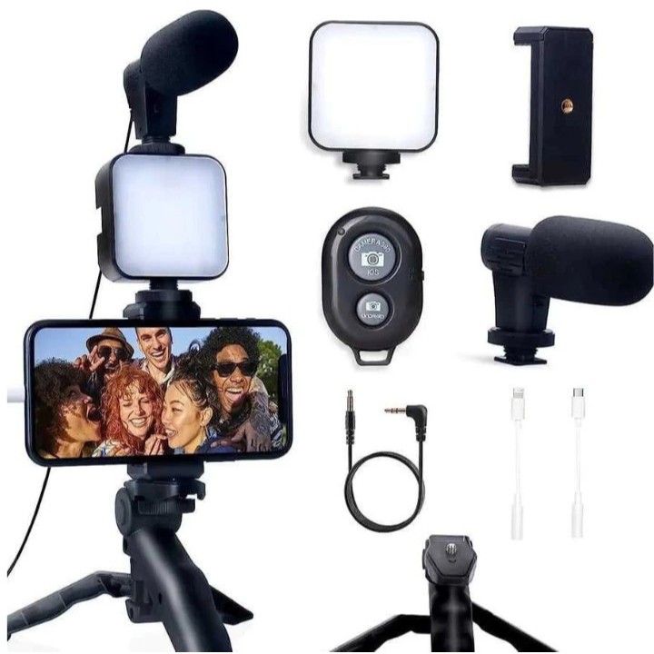 Jual { COD } VIDEO MAKING KIT AY-49 WITH MIKROFON + LAMPU LED + TRIPOD + REMOTE BLUETOOTH ...