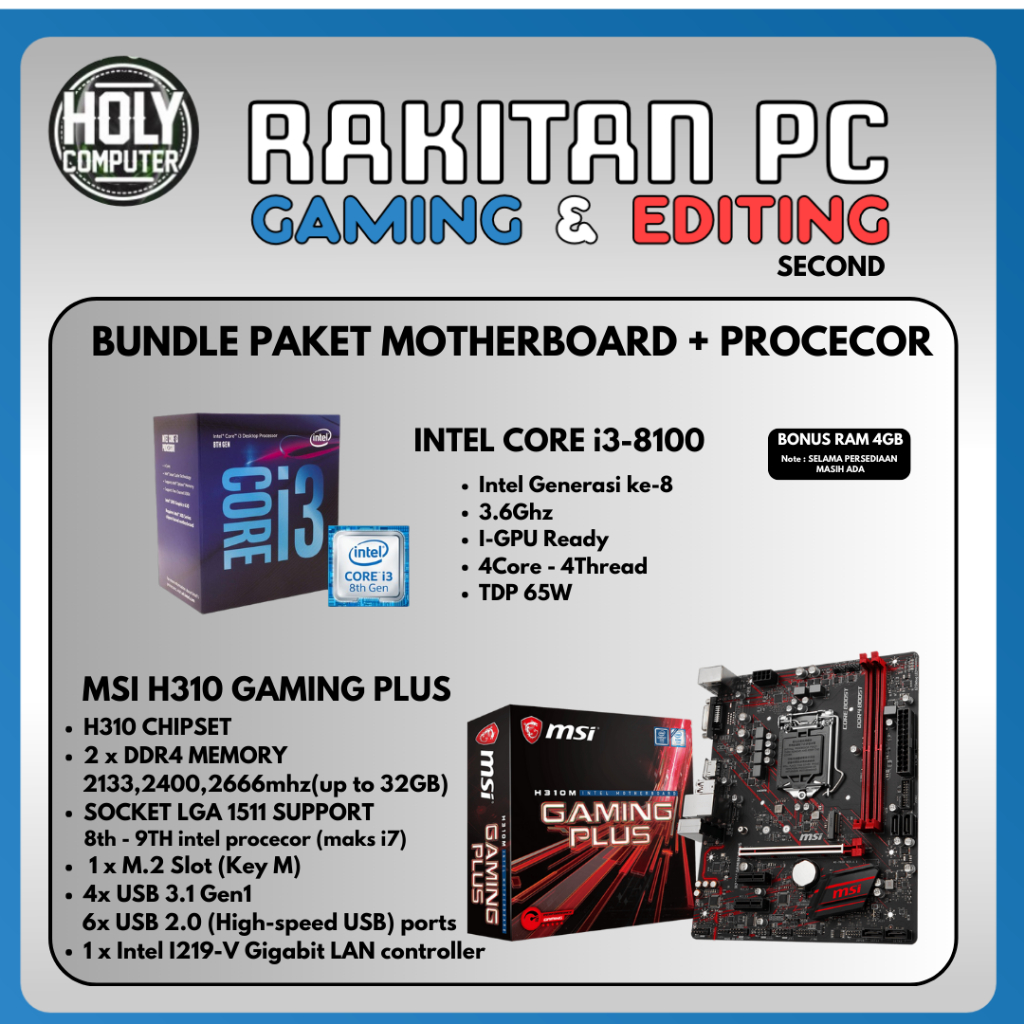 Jual MSI H310M GAMING PLUS M.2 Series + Intel Core i5-9400F // i3-8100 | Shopee Indonesia