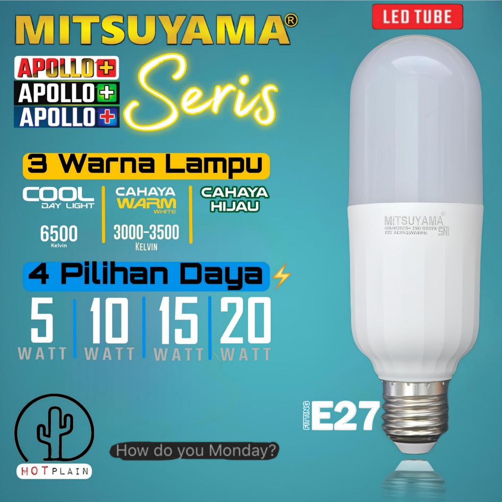 Jual Bohlam Lampu LED Tube Stik 5W 10W 15W 20W Mitsuyama Premier C Terang Cahaya HIJAU KUNING ...